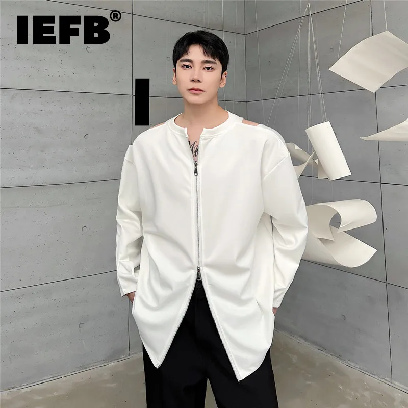 IEFB Niche Design Men's Top Personalized Zipper Off Shoulder T Shirt ...