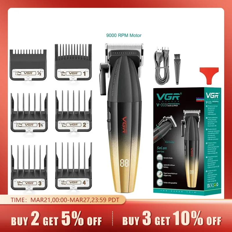 VGR-Hair-Clipper-Professional-Hair-Trimmer-Electric-Clippers-Cordless ...