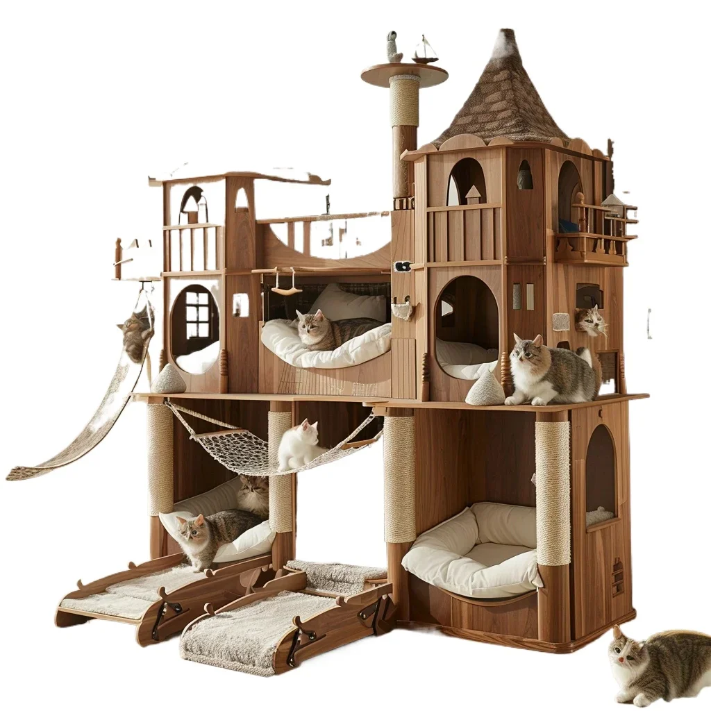 Home Super Large Castle Solid Wood Cat Climbing Frame Cat Nest ...
