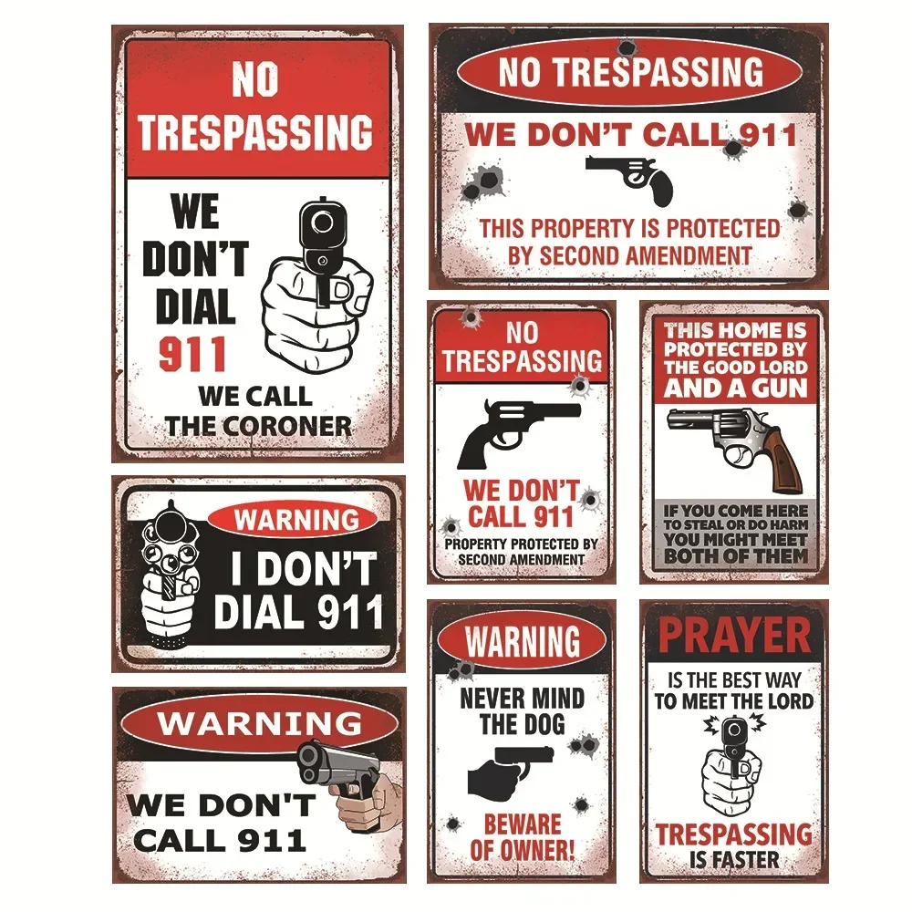 Vintage Warning Sign Metal Sign Gun Warning Tin Plaque Metal Tin Sign ...