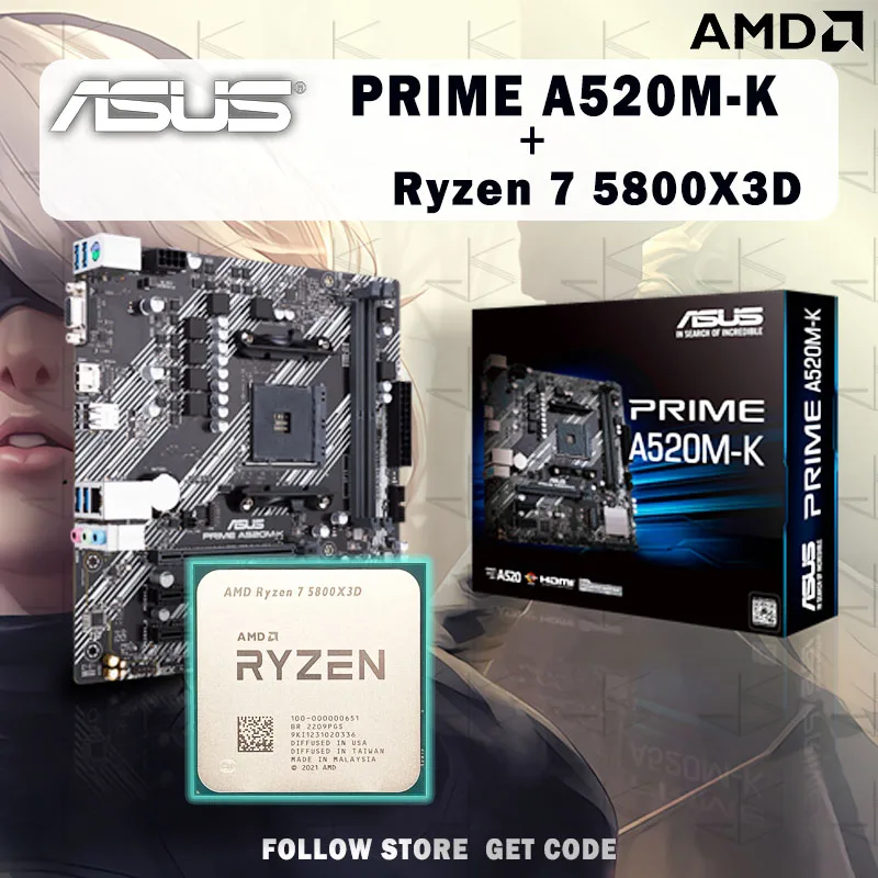 NEW-AMD-Ryzen-7-5800X3D-R7-5800X3D-CPU-ASUS-PRIME-A520M-K-AMD-A520-DDR4 ...