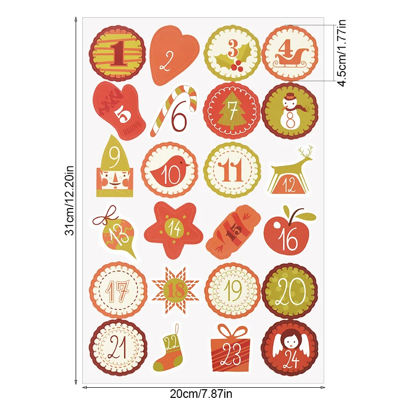 Pegatinas de calendario de adviento de Navidad con números del 1 al 24 ...