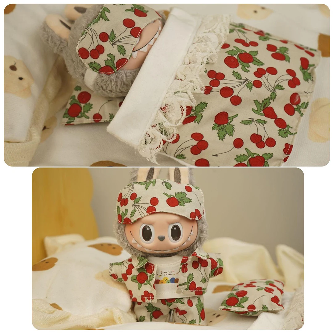 For 15/17cm Labubu Doll Pajamas with Eye Mask Sheets Pillow Sleeping ...