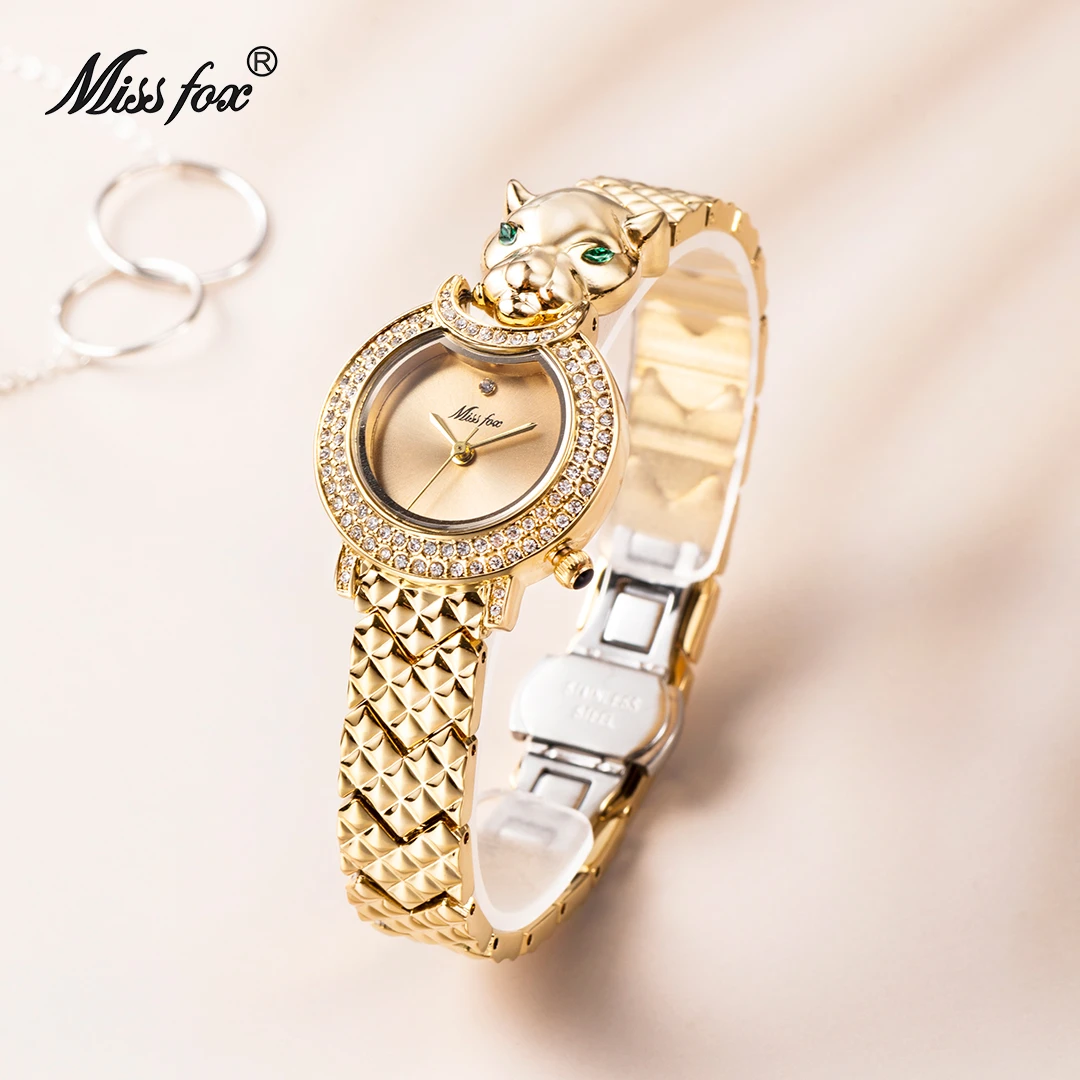 MISSFOX Elegant Leopard Shape Woman Watch Luxury Brand Gold Geneva ...