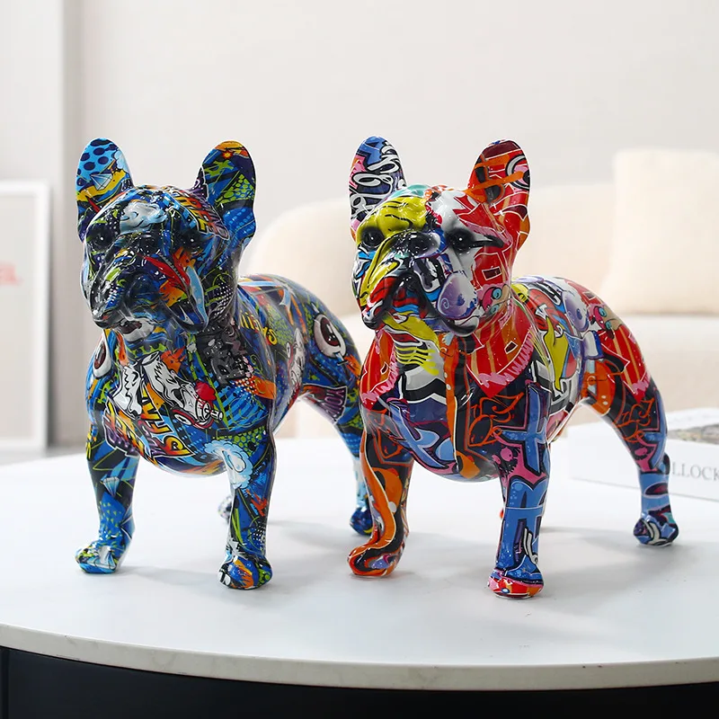 Colorido-Buldogue-Franc-s-Escultura-Decora-o-Resina-Est-tua-ornamento ...