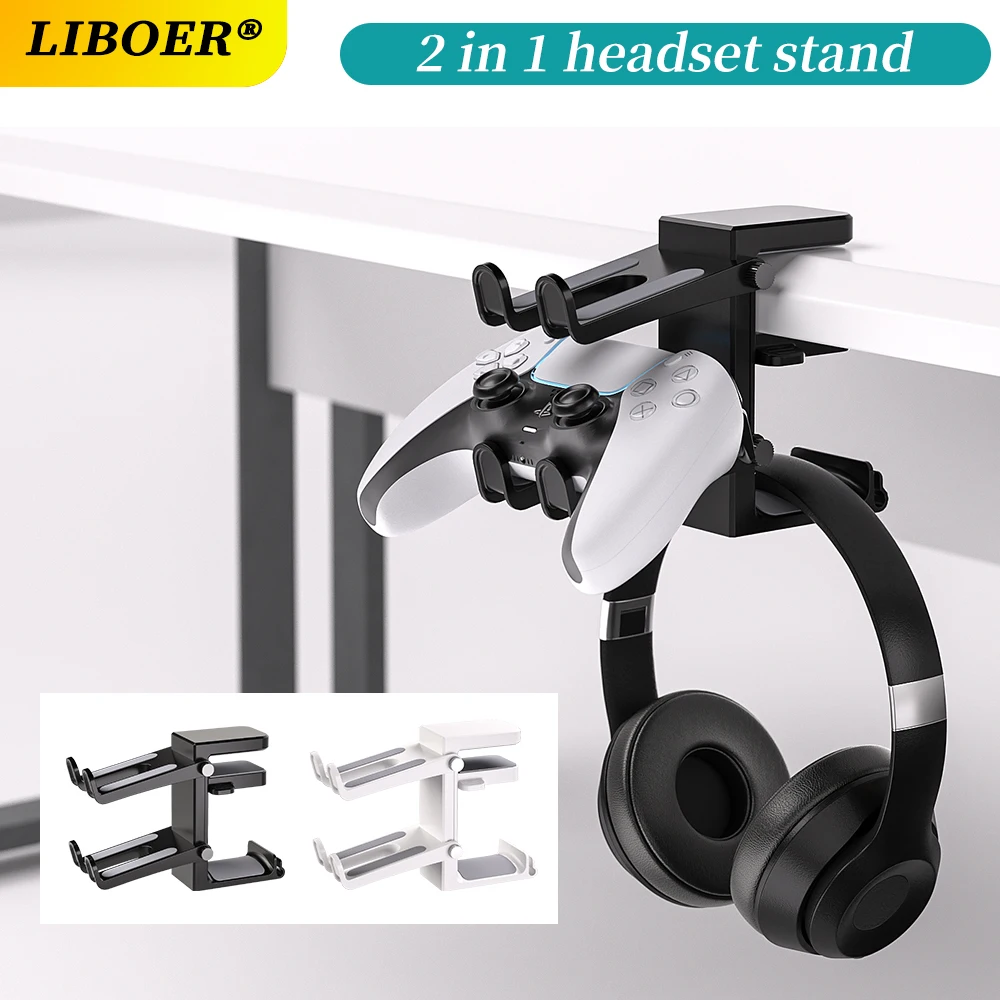 2-In-1-PC-Gaming-Headphone-Stand-Adjustable-Save-Space-Rotation-Desk ...