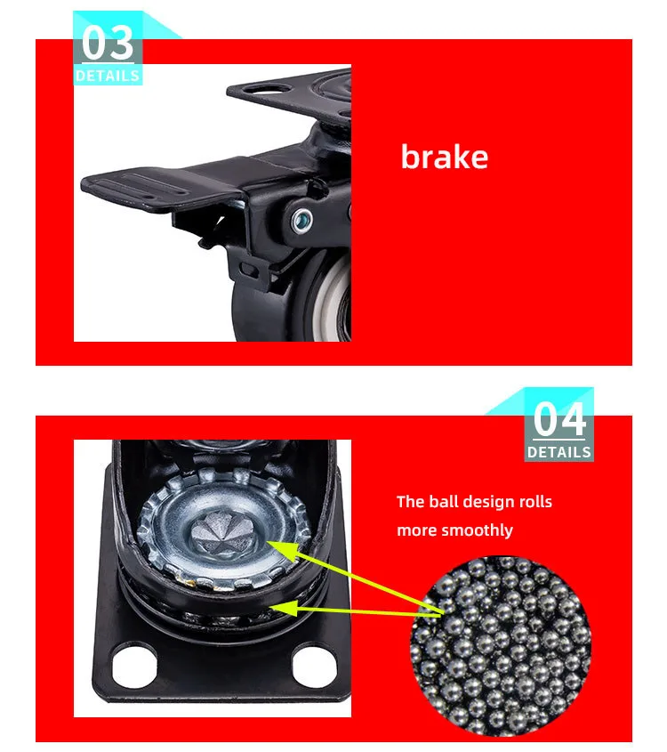 Roue couleur 2 pouces M12 Roues pour chariot à meubles lourds, 4 pièces ...