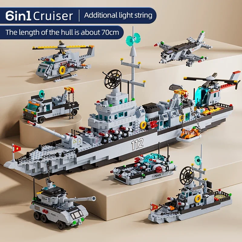 Military-Ship-Army-Ocean-Cruiser-Warship-Building-Blocks-Aircraft ...