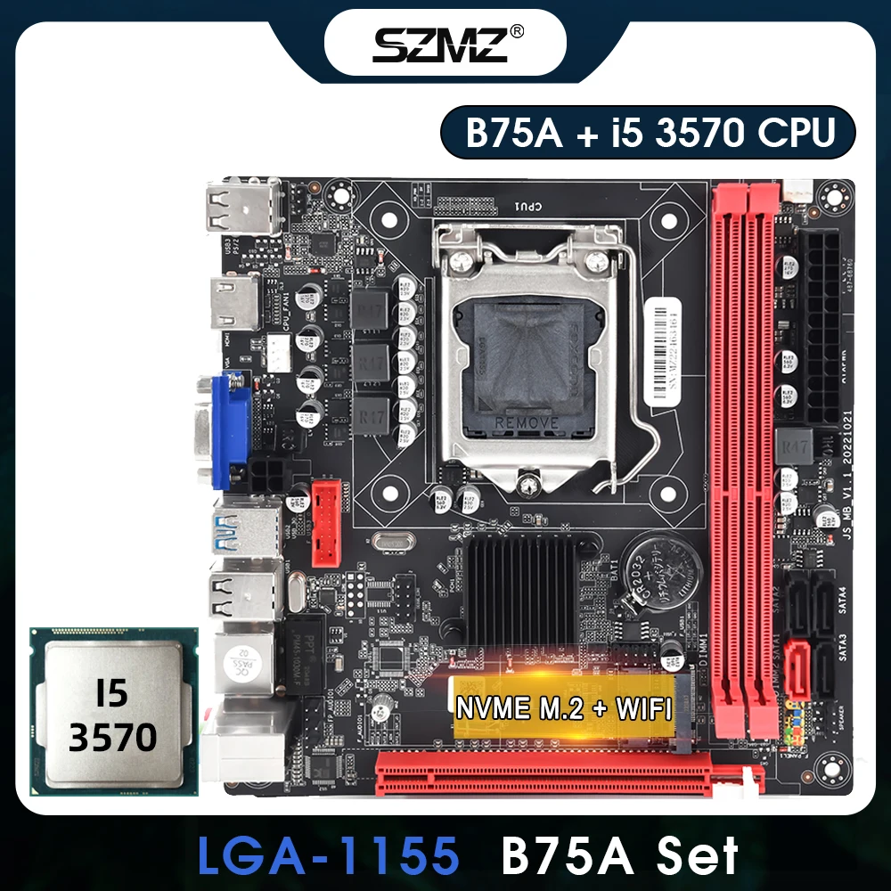 Szmz b75a itx placa mãe kit com núcleo i5 3570 processador placa mae lga 1155 suporta nvme m.2 ...