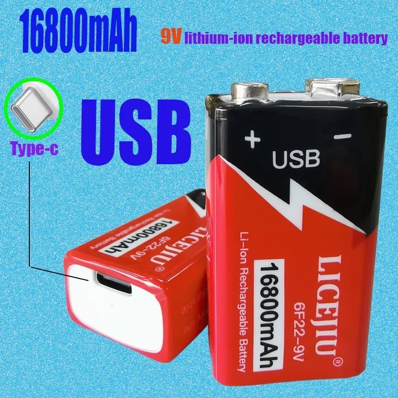 9V-Rechargeable-Battery-16800mAh-6F22-Micro-USB-9v-Li-ion-Lithium ...