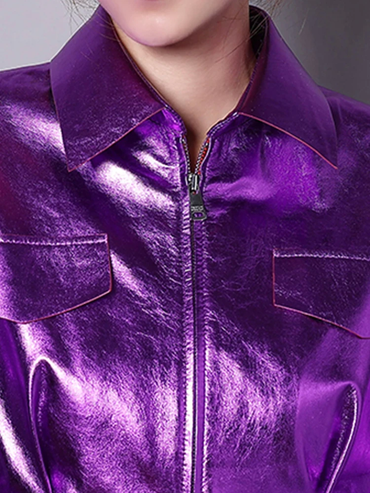 Lautaro Autumn Long Shiny Reflective Patent Pu Leather Trench Coat for ...