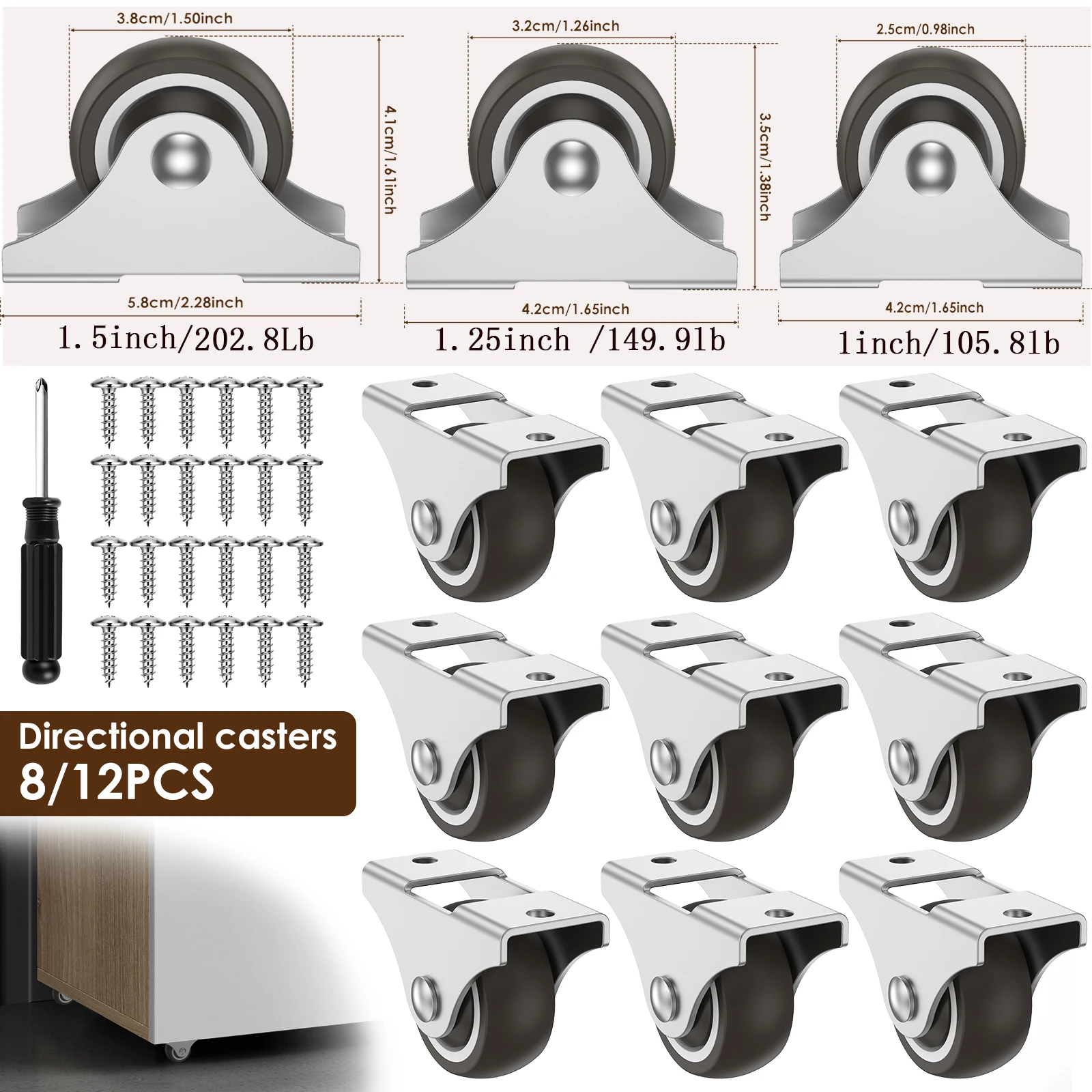 12-8Pcs-Furniture-Castors-Small-wheels-For-furniture-Multipurpose ...