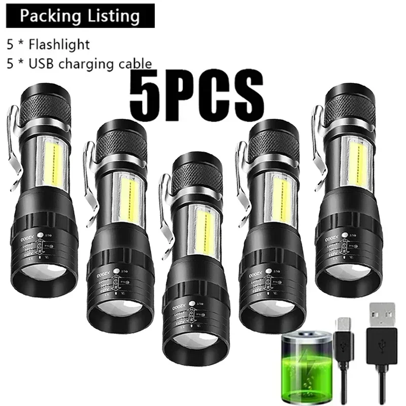 Mini-Portable-Flashlight-COB-XPE-Zoomable-Small-Torch-USB-Rechargeable ...