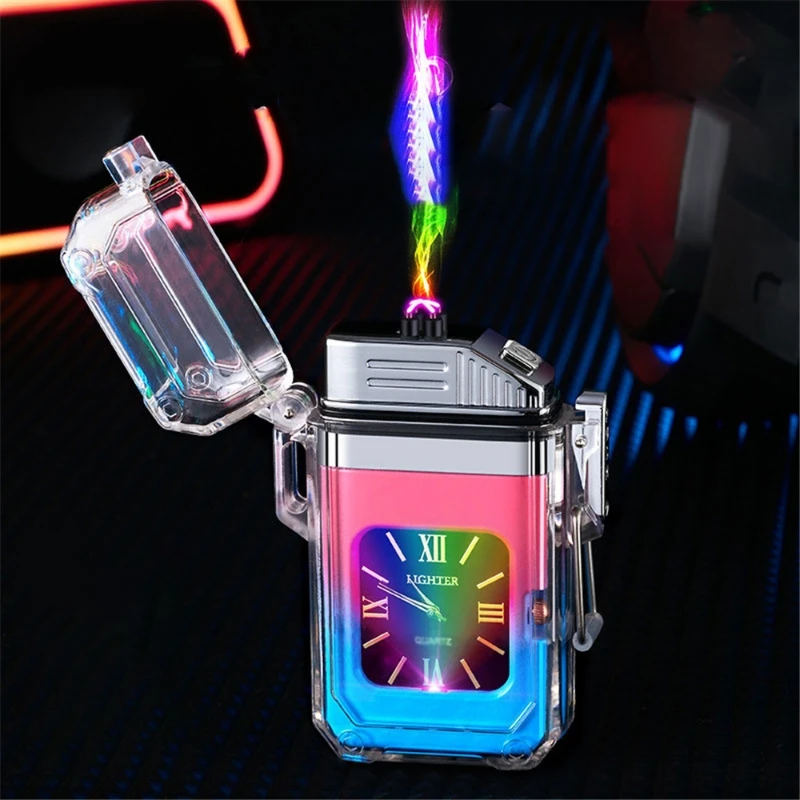 Transparent-Flash-Electronic-Pulse-Lighter-Waterproof-Watch-Dual-Arc ...