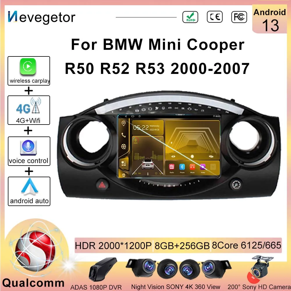 Android13-Qualcomm-Snapdragon-Car-Radio-For-BMW-Mini-Cooper-R50-R52-R53 ...