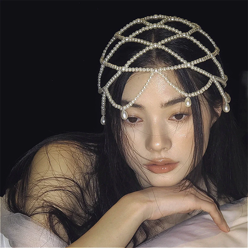 Handmade Pearl Weave Hat Chic 2024 Fashion Women Exotic Pearl Tassel ...