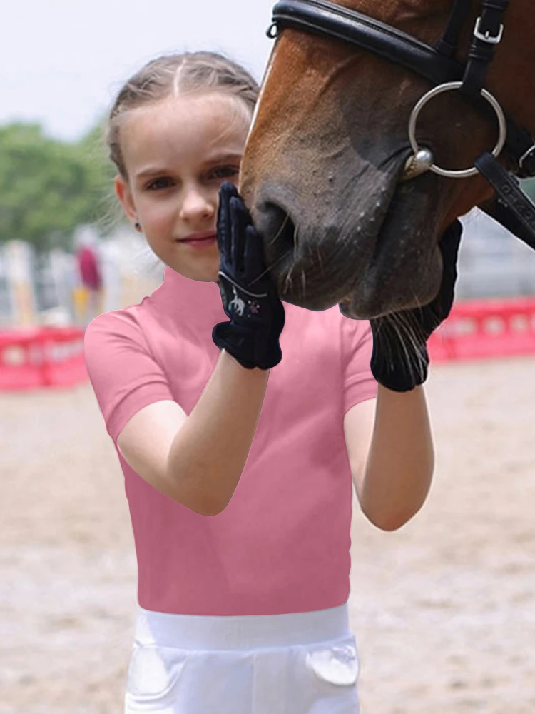 Girls-Equestrian-Short-Sleeves-Tops-Women-Summer-Zipper-Horse-Riding-T ...