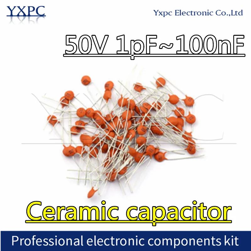 100pcs 50V Ceramic capacitor 1pF ~ 100nF 0.1uF 104 4.7PF 10PF 22PF 33PF ...