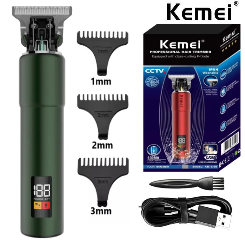 Kemei 10w Lcd Display Cordless Rechargeable T-blade Men Hair Trimmer ...