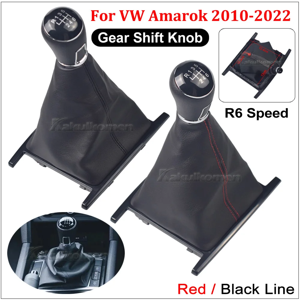 Manual 6 Speed Car Gear Shift Knob Lever Stick With PU Leather Boot Red ...