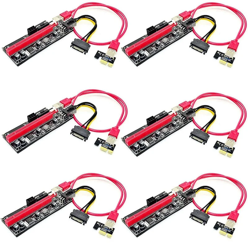 6PCS VER009S PCI E Riser Card PCIE 1X 16X Adaptador USB 3.0 Cabo Duplo Indicador LED 6Pin 4Pin ...