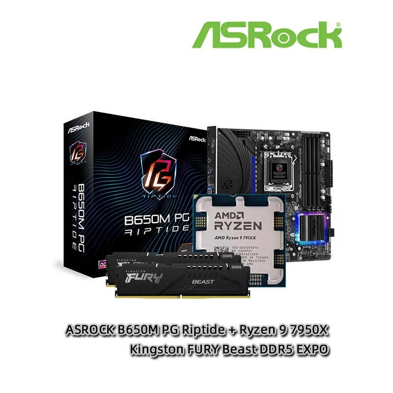 Amd Ryzen 9 R9 7950x Cpu + Asrock B650m Pg Riptide Motherboard + Kingston Fury Beast Ddr5 32g ...