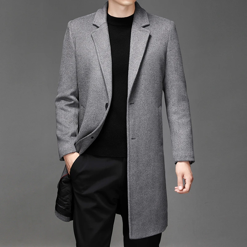 Autumn Winter Mens Wool Coats Mid Long Trench Men Solid Smart Casual ...