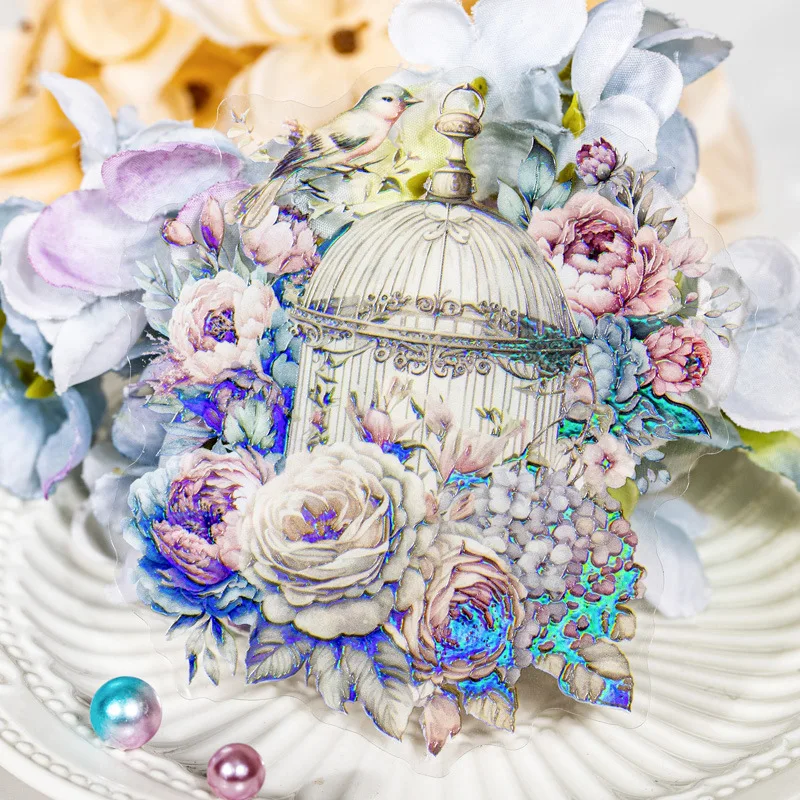 5Pcs Vintage Birdcage Decorative Sticker Pack Bird Flower Collage ...