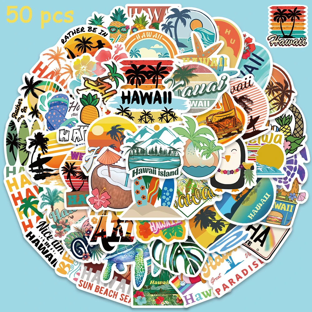 10/50pcs Hawaii Sea Beach Stickers Vinyl Waterproof Laptop Guitar ...