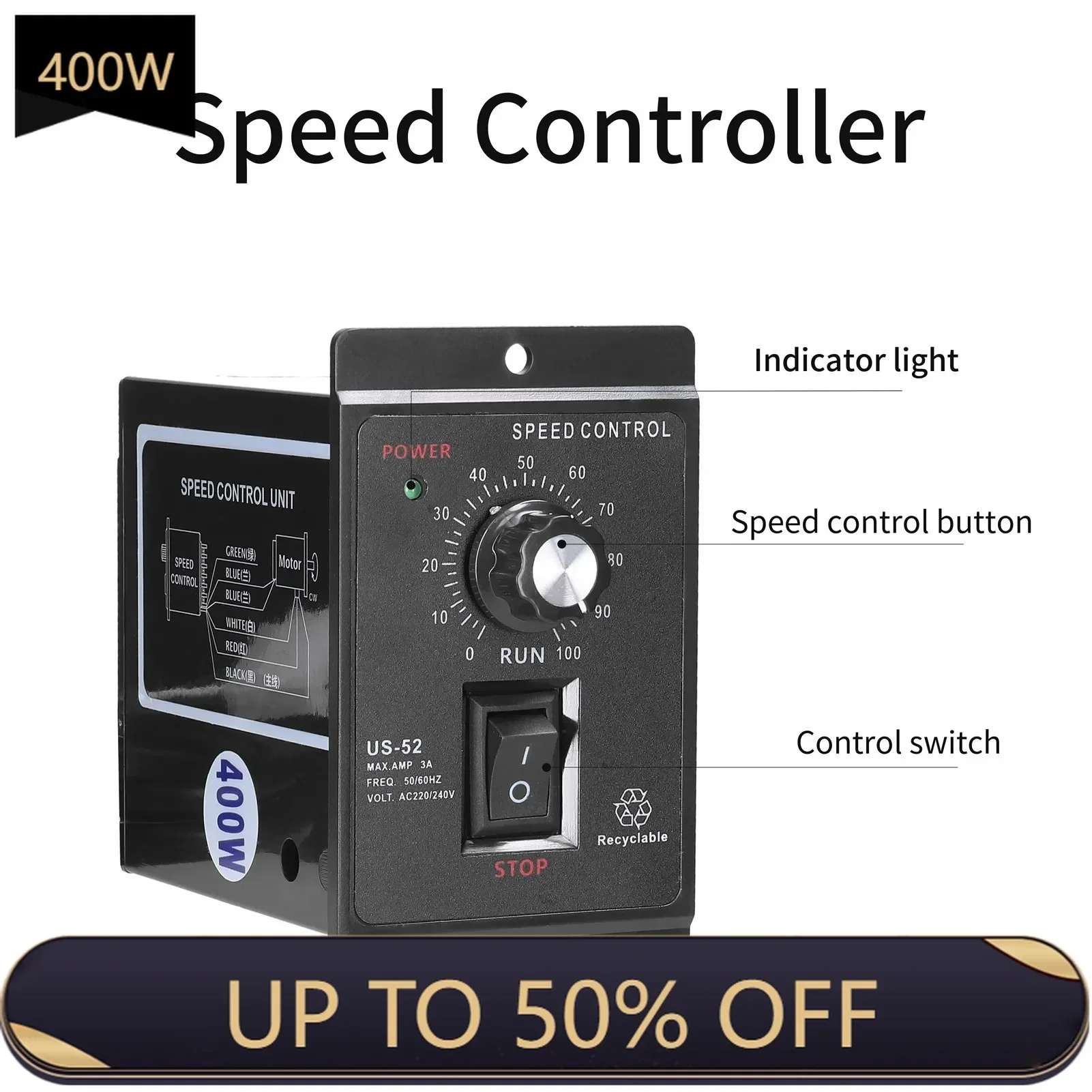 DIV 400W AC220V Motor Speed Controller Multifunctional Motor speed ...