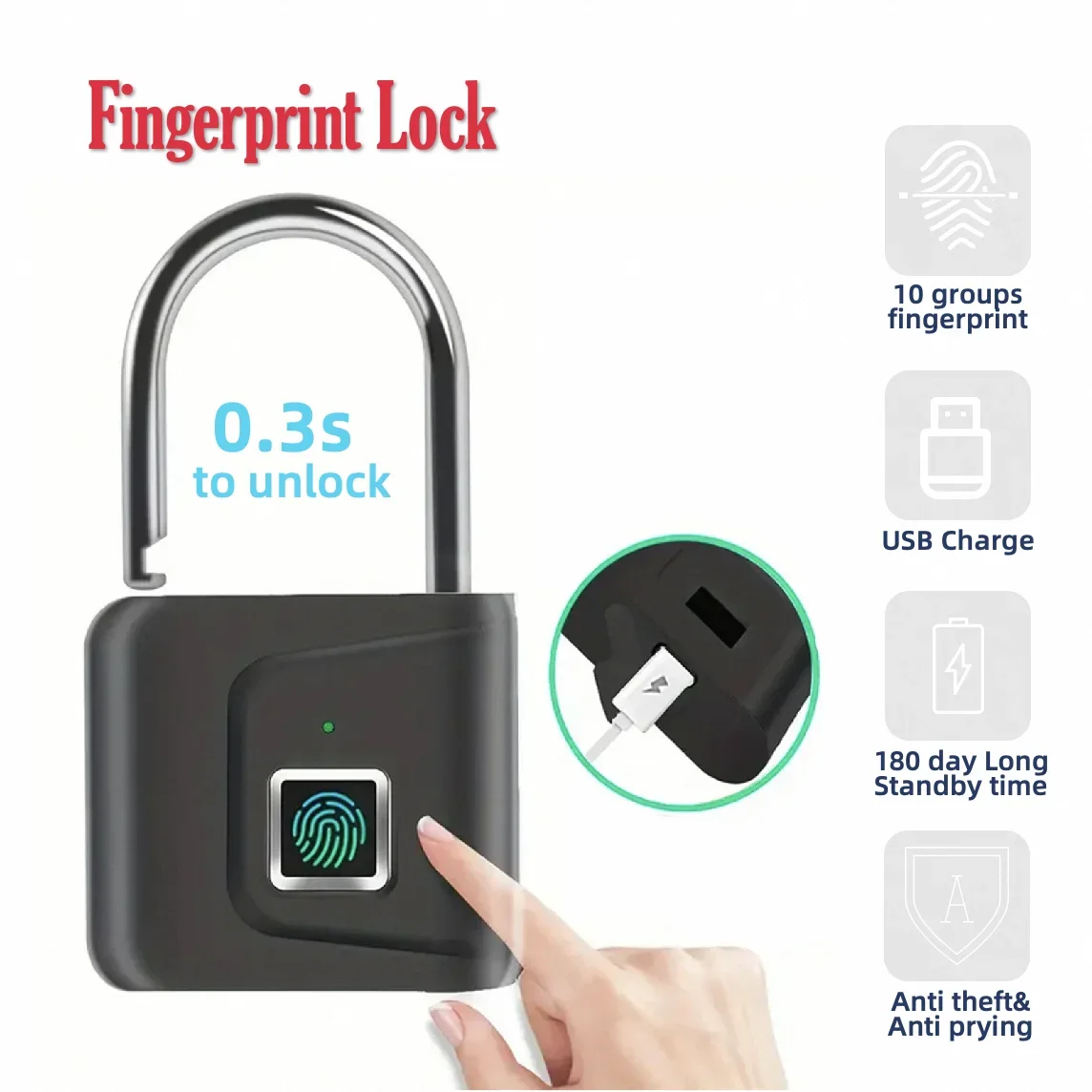 Fingerprint-Lock-Zinc-Alloy-USB-Rechargeable-Lithium-Battery-Waterproof ...