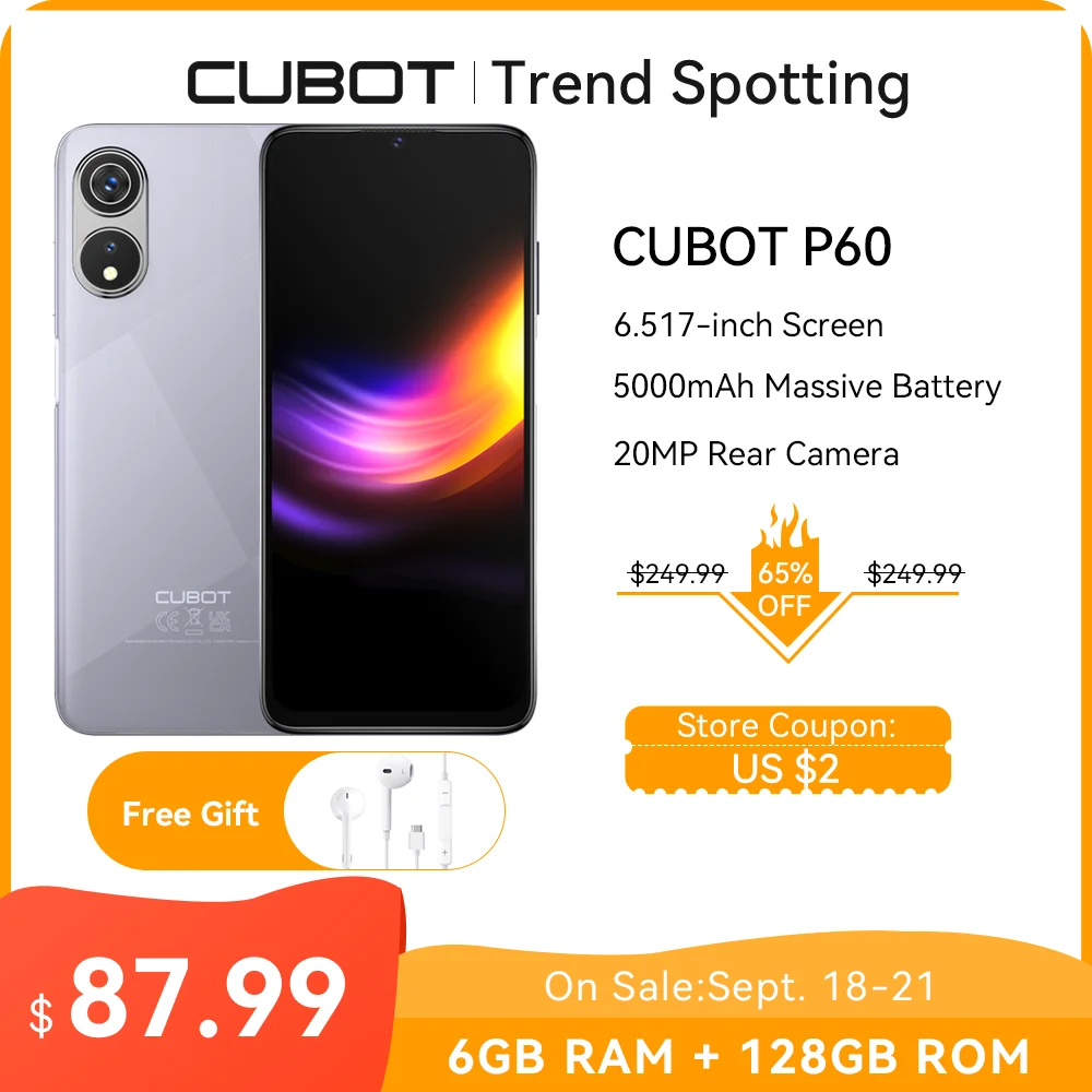 Cubot p60, smartphone android 2022, 6gb + 128gb (256gb estendido), octa-core, 6.517 ", câmera ...