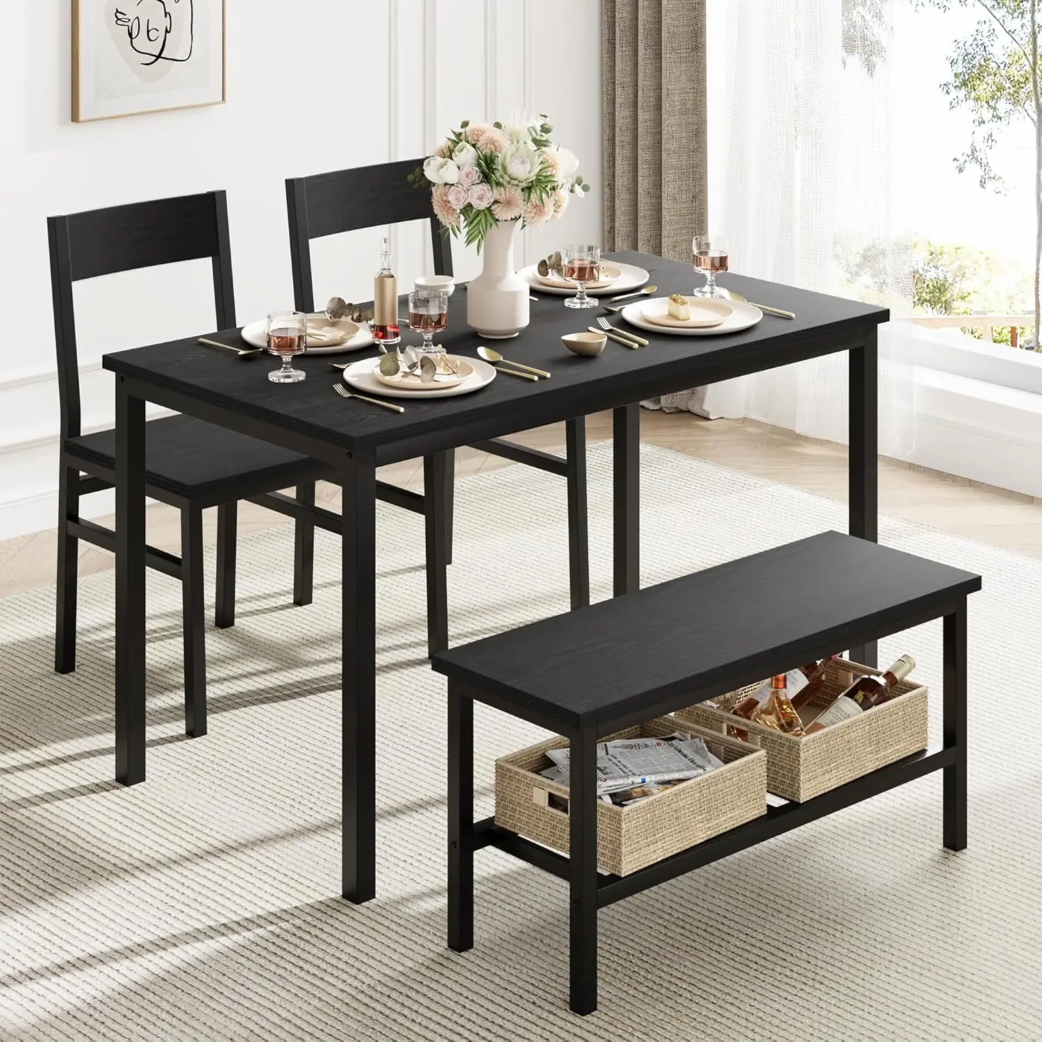 Home Dining Table Set for 4 with Bench Dining Room Table Set with ...