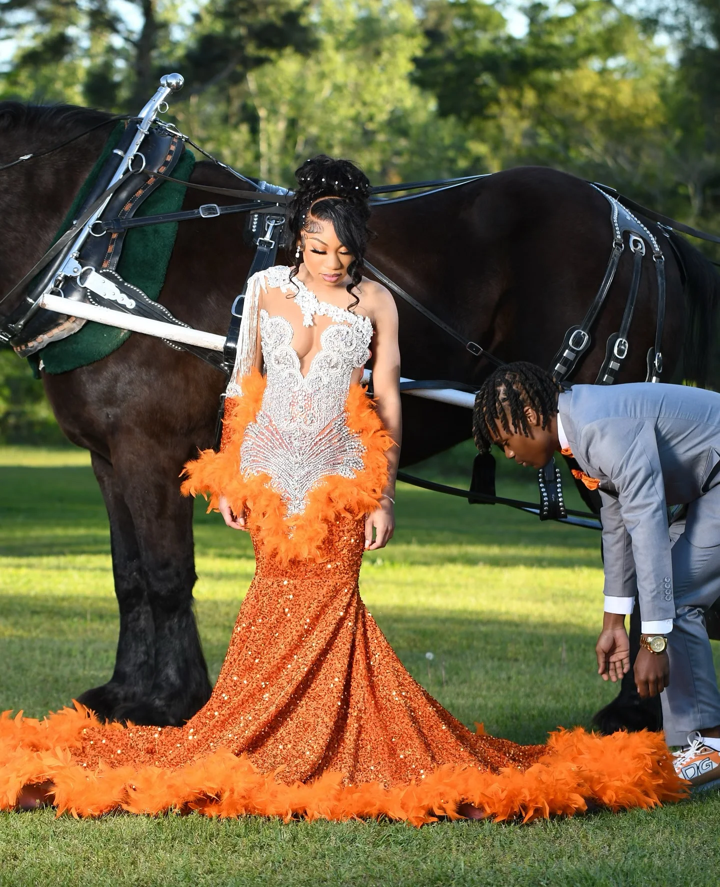 Orange-Sparkly-Sequin-Crystal-Prom-Dresses-Long-for-Black-Women-Tassel ...