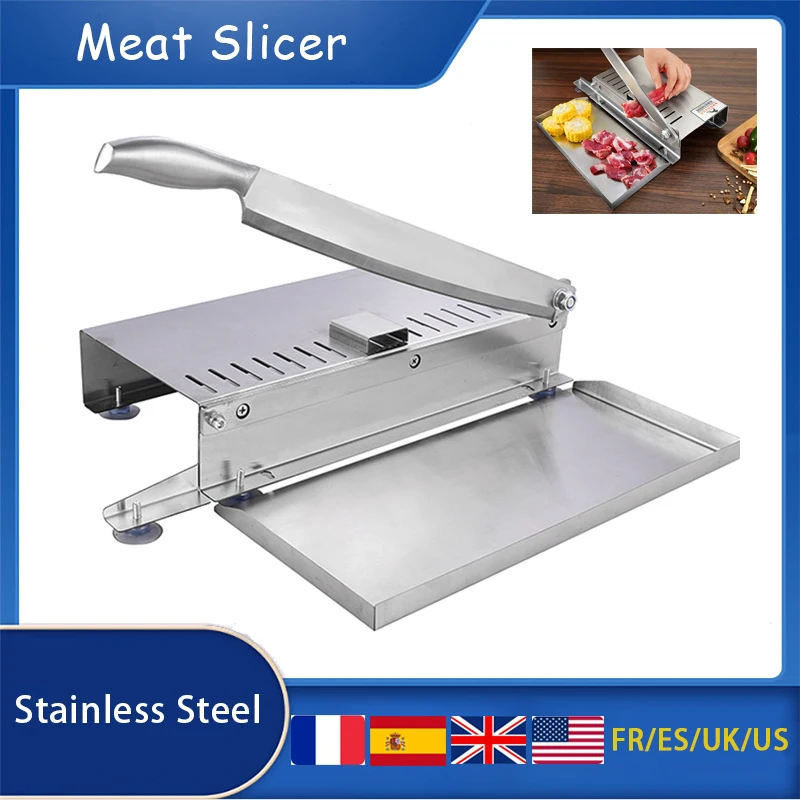 스테인레스 스틸 식품 절단기 슬라이스 기계 냉동 고기 칼 쇠고기 베이컨 생선 절단 슬라이서 두께 주방 도구