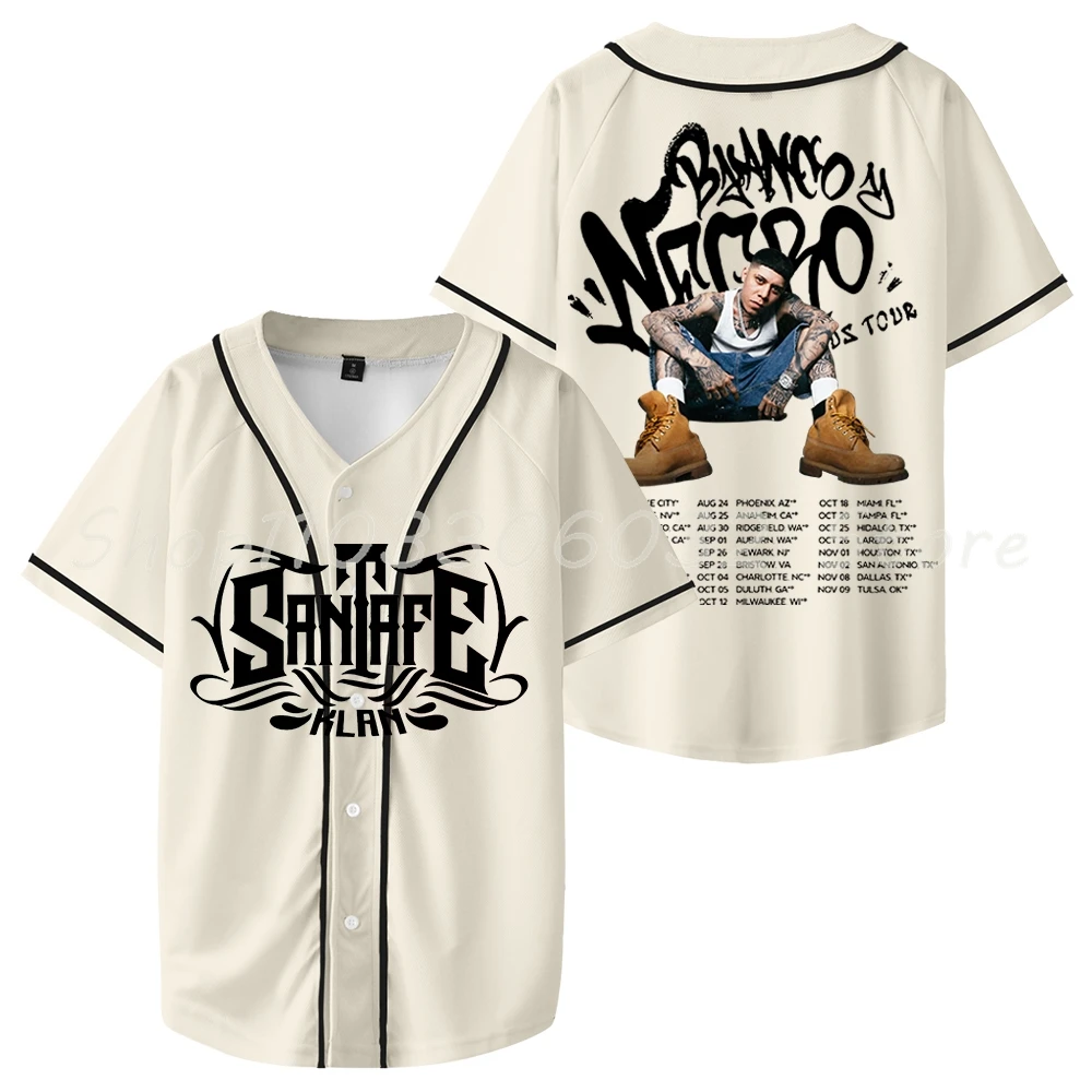 Santa-Fe-Klan-Blanco-y-Negro-Tour-2024-Merch-V-Neck-Baseball-Jersey ...