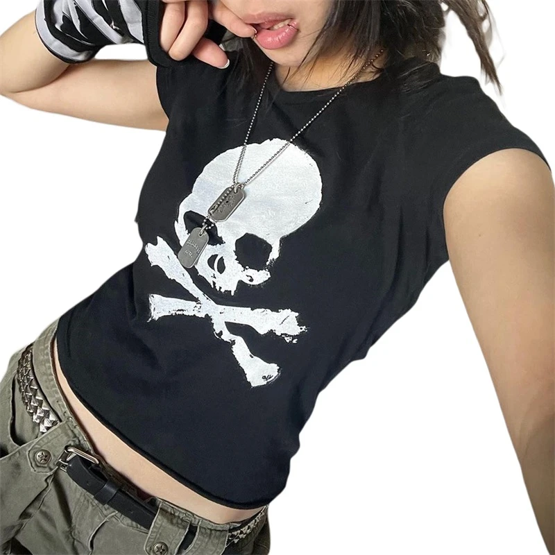 Vintage-Grunge-Graphic-Print-Short-Sleeve-T-Shirt-Y2k-Slim-Crop-Top ...
