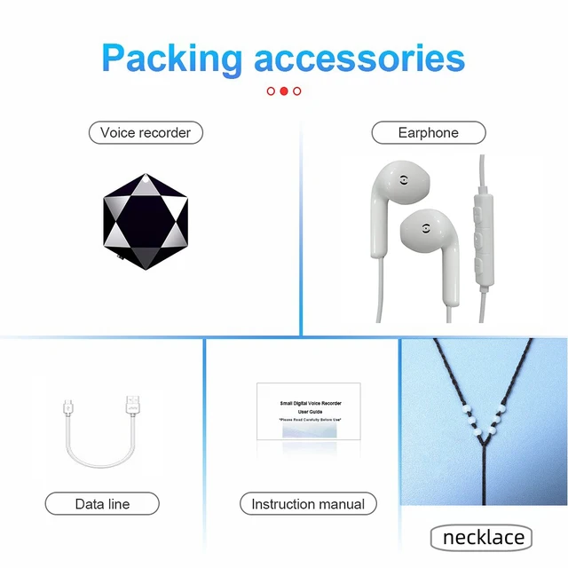 Mini Voice Recorder Portable Necklace Pendant Sound Recorder 20 Hours ...