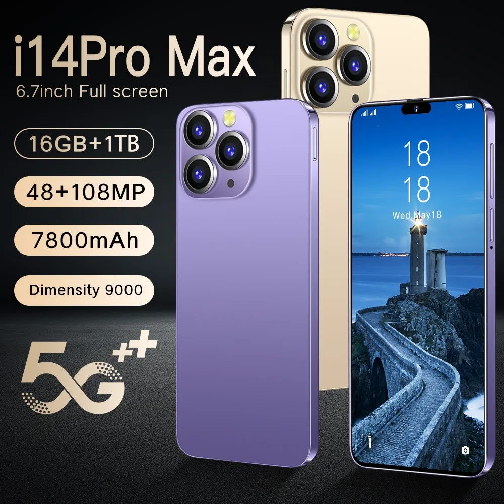 2023 Global Version I14 Pro Max Smartphone 16GB 1TB Full Screen Mobile ...