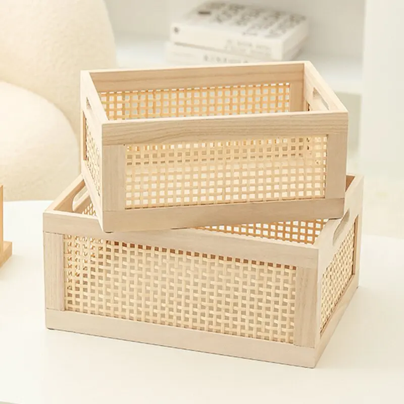 Wooden Crate Storage Box Wood Organizer w/Built-In Handles for Kitchen ...