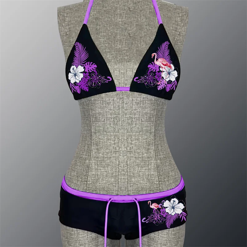 Y2k Vintage Flower Pattern Bikini Set Swimsuit Women Halter Triangle ...