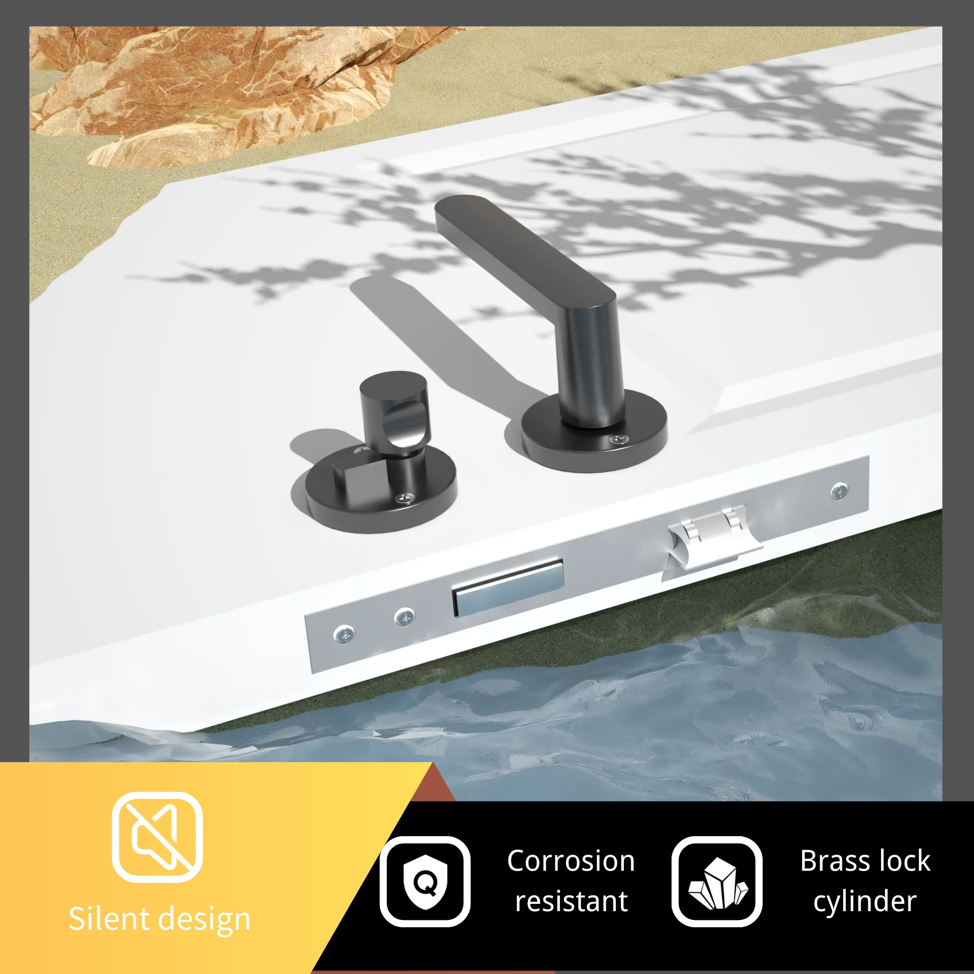 VERQNI MANIGLIE & 액세서리 SRAB-232 현대 헤비 듀티 매트 블랙 음소거 알루미늄 레버 도어 핸들 잠금 세트 왼쪽 또는 오른쪽