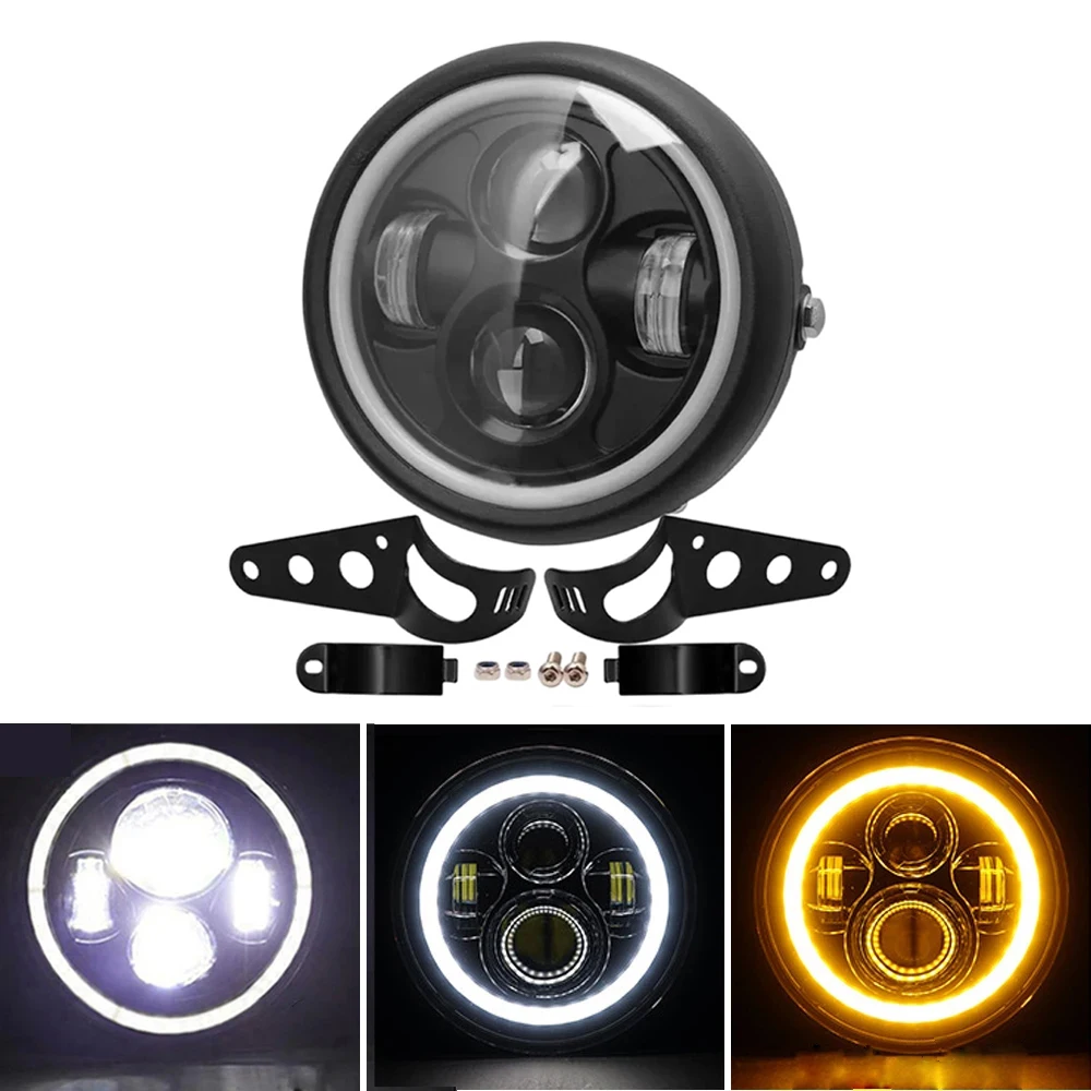 6.5 inch LED Motorcycle Headlight Retro Cafe Racer Headlamp DRL For ...