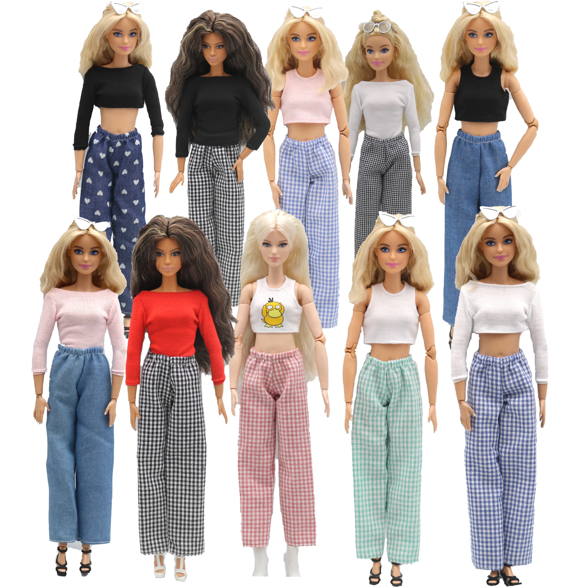 New-1-6-Doll-Clothes-Fashion-Sleeveless-Top-and-Casual-Pants-Denim-Grid ...