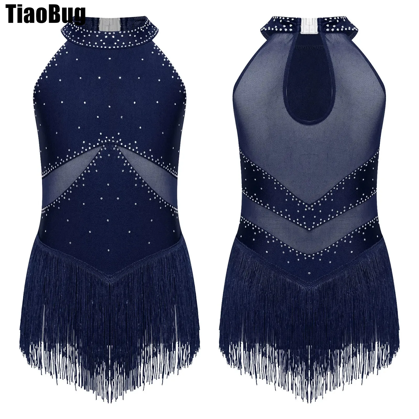 Kids-Girls-Fringed-Dance-Leotard-Glittery-Rhinestones-Sheer-Mesh ...