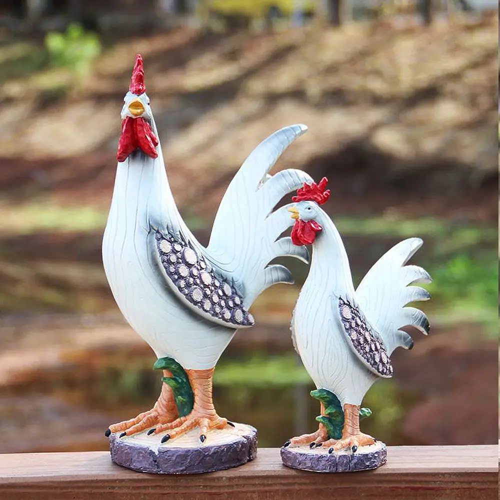 1pc-Simulation-Rooster-Sculpture-Resin-White-Chicken-Model-Farm ...