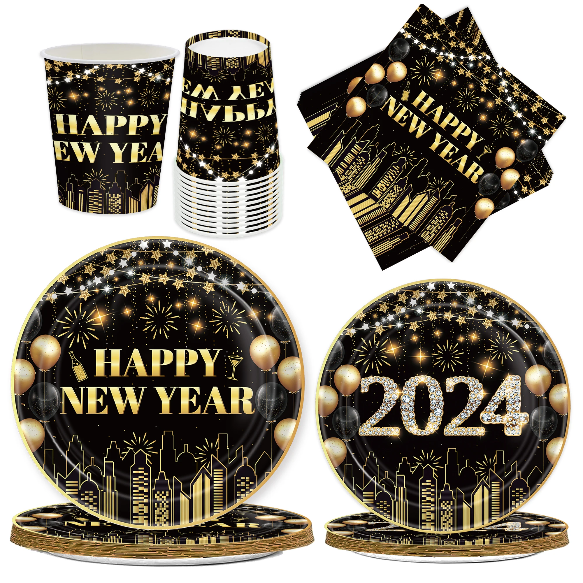 2024-New-Year-Theme-Birthday-Decorations-Party-Disposable-Tableware ...