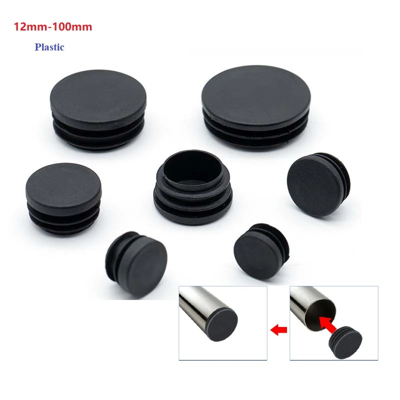Black Round Plastic Blanking End Cap Tube Pipe Inserts Plug Bung Insert ...