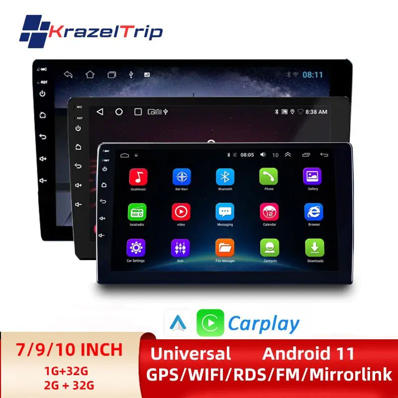 Universal 7/9/10 Inch Car Radio Ips Apple Carplay Android Auto Gps ...