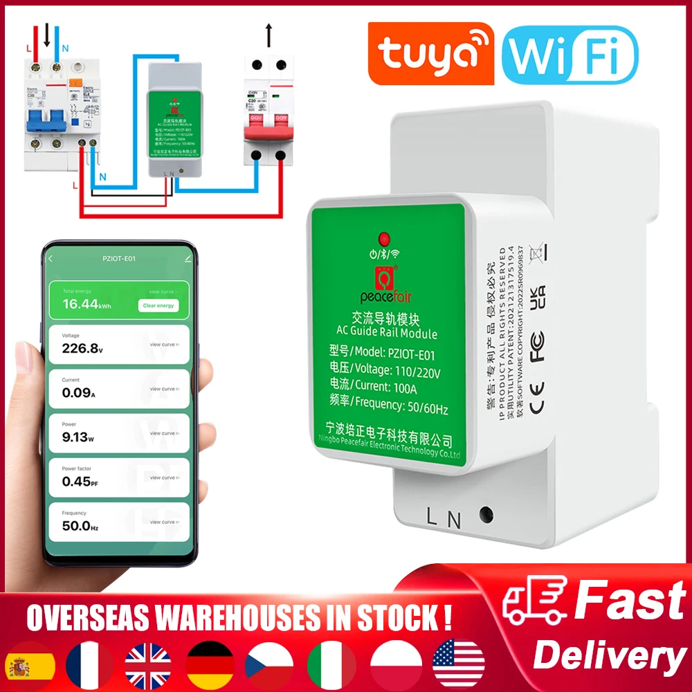 Tuya WiFi Single Phase Energy Meter 6 In 1 AC Electric Din Rail Smart ...
